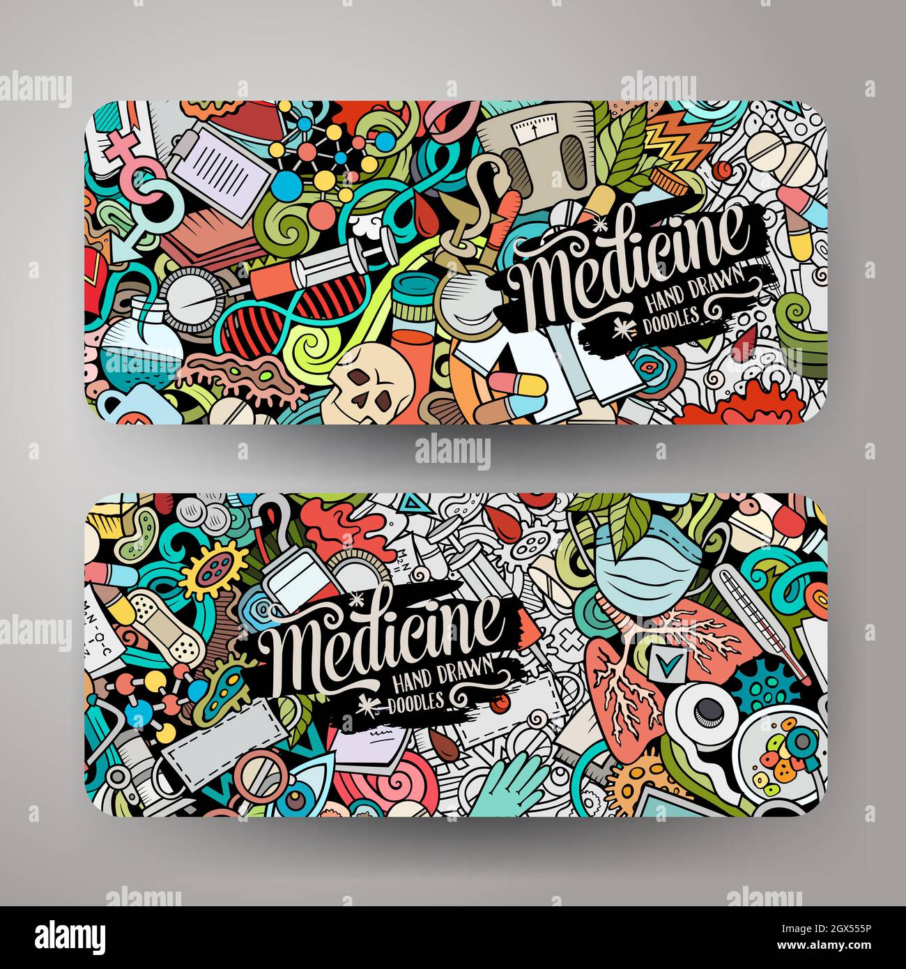 Cartoon cute doodles Medicine horizontal banners set Stock Vector Image ...