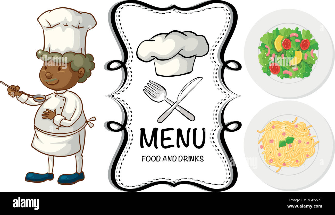 Male chef and different food on menu Stock Vector Image & Art - Alamy