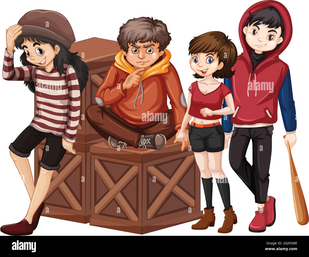 Cartoon teenagers group hi-res stock photography and images - Alamy