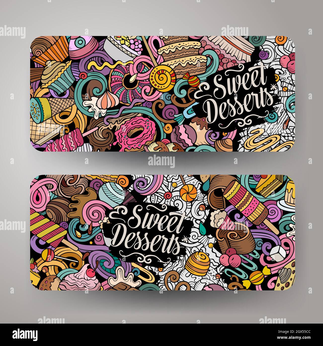Cartoon cute doodles Desserts horizontal banners set Stock Vector Image ...