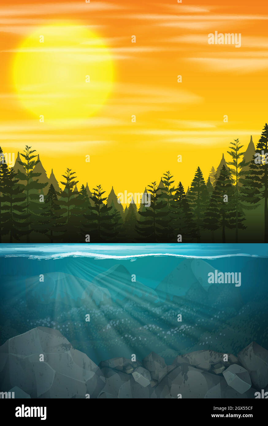 Beautiful water forest scene Stock Vector Image & Art - Alamy