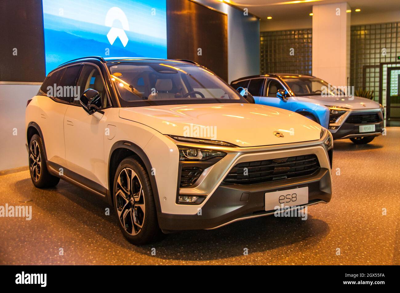 Two Nio ES8 electric SUV cars in Nio’s Shanghai headquarters Stock ...