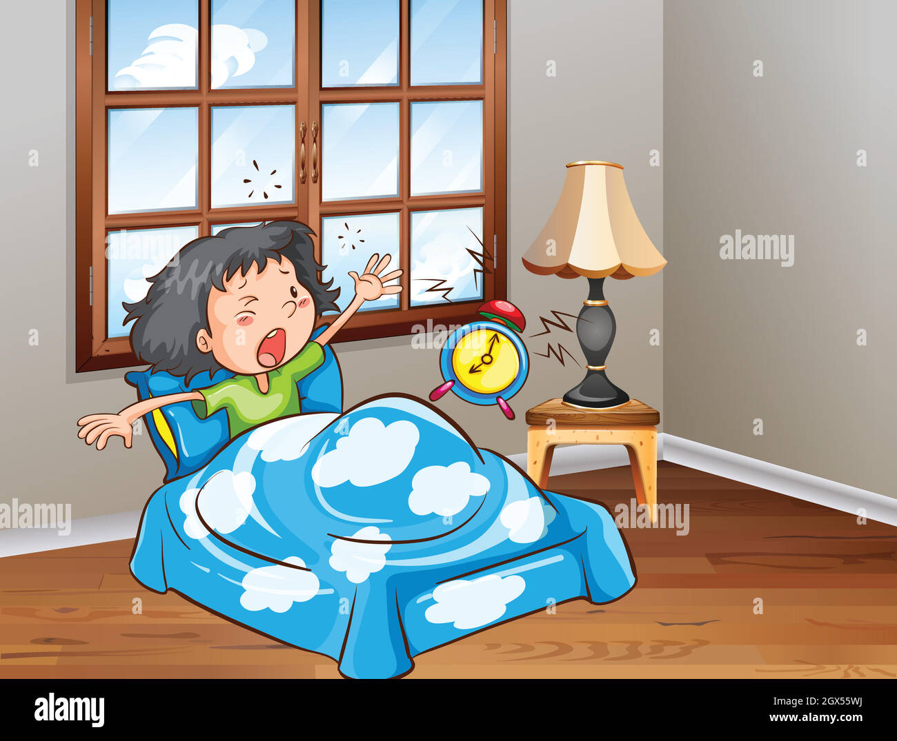 Child Waking Up In The Morning Clipart Daily Routine. Morning.