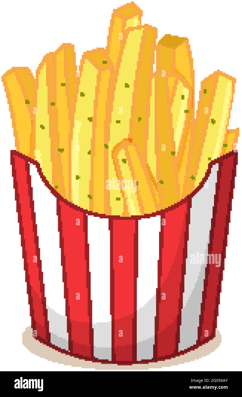 French fries in red white stripes package isolated on white background ...