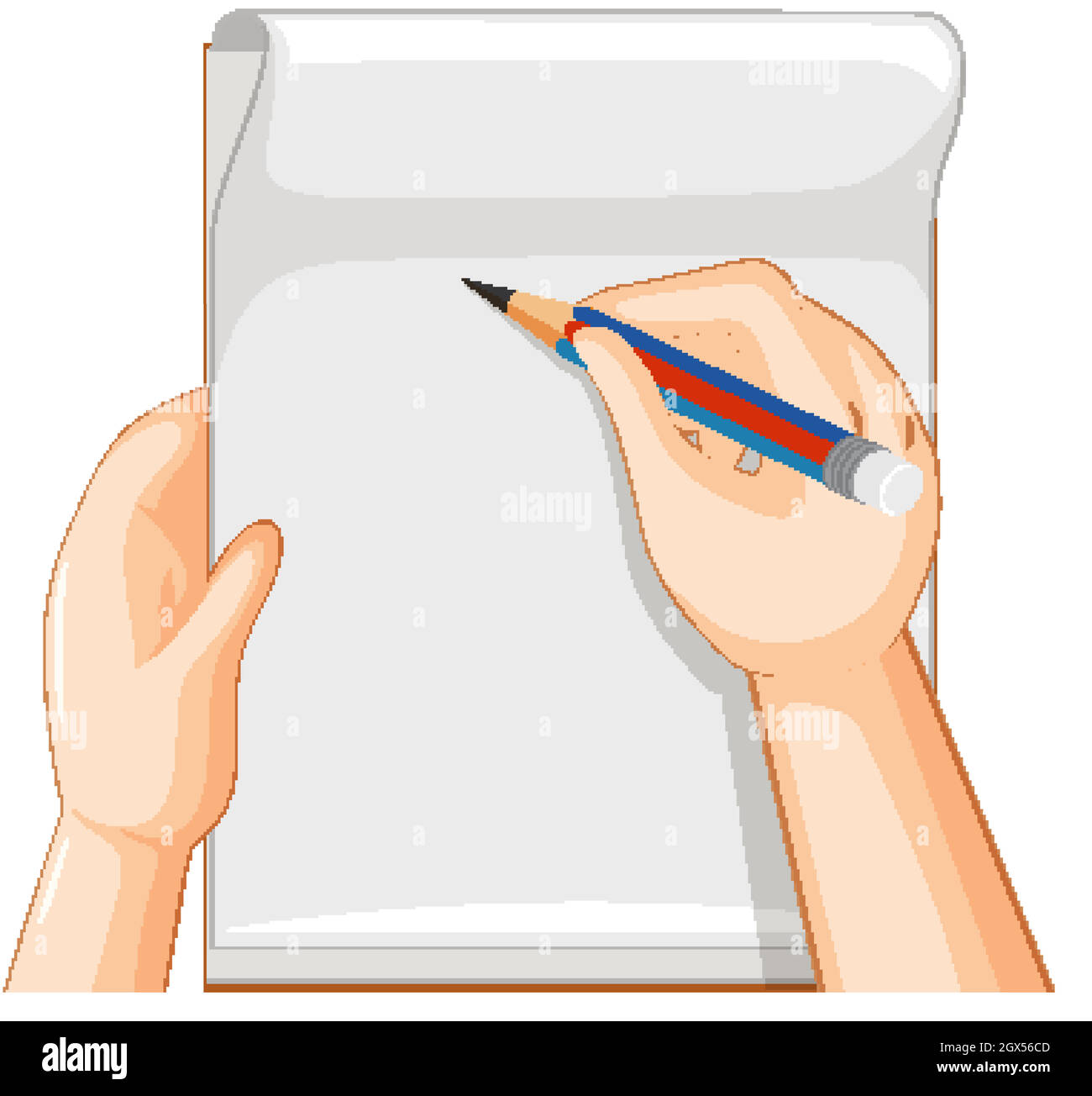 Empty notebook and hand with pencil on white background Stock Vector ...