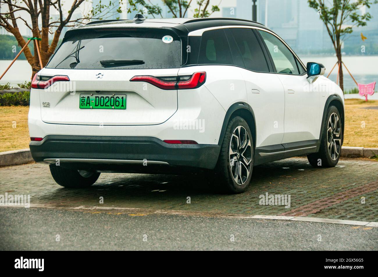 Rear of the Nio ES8 electric SUV taken on a test drive in Suzhou, China ...
