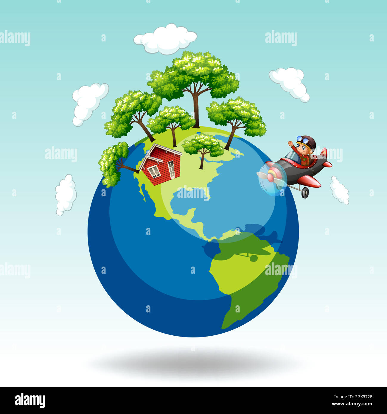 Airplane flying around globe hi-res stock photography and images - Alamy