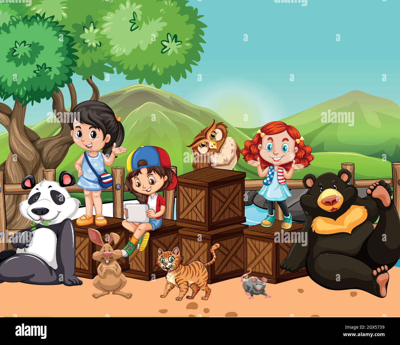 Children and wild animals outside Stock Vector Image & Art - Alamy