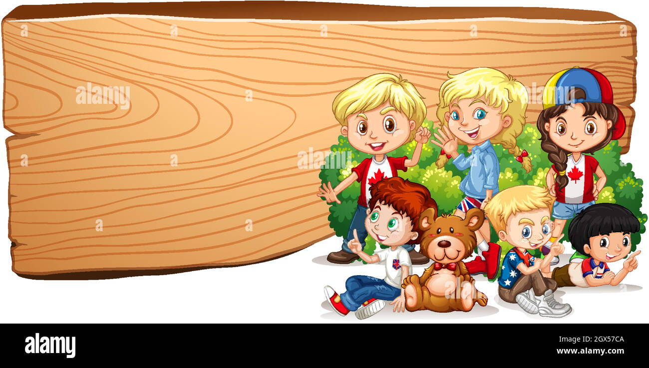 Blank sign template with kids and teddy bear Stock Vector Image & Art ...