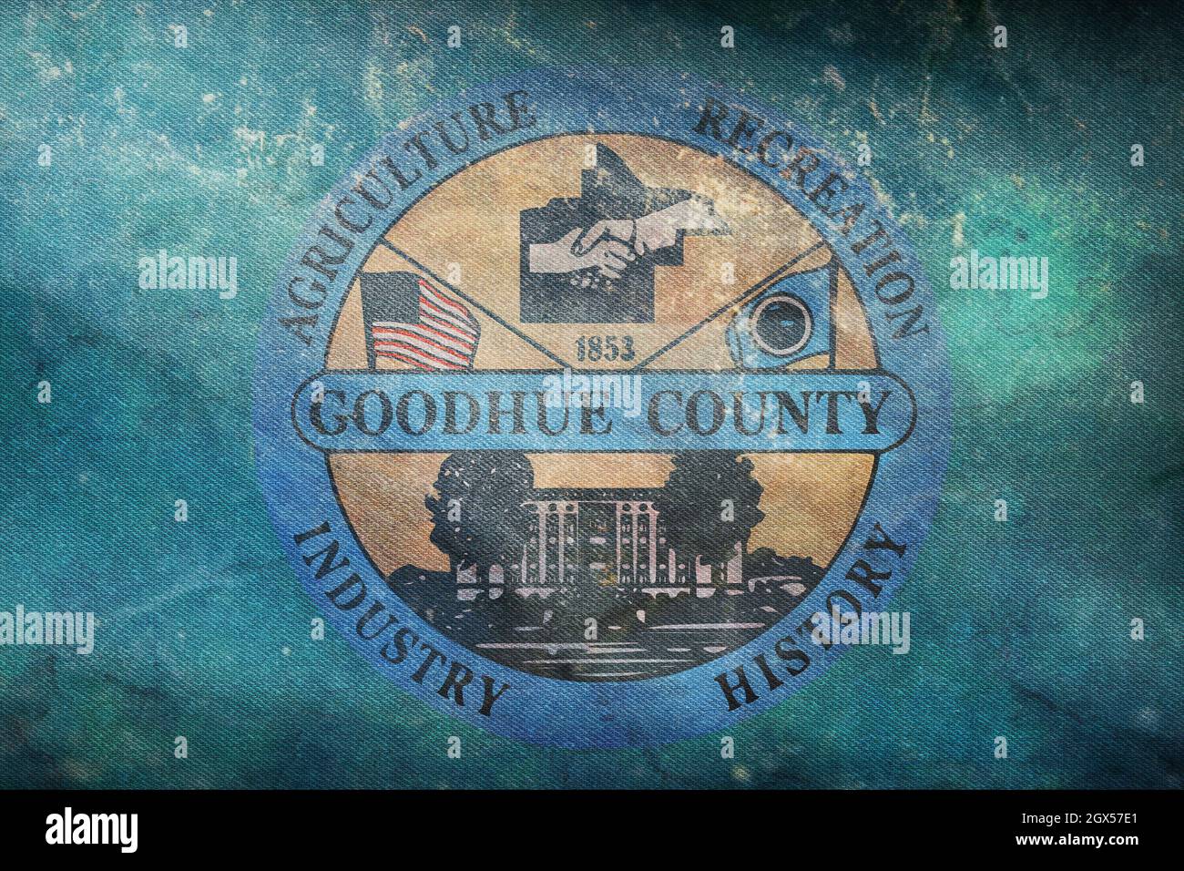 Top view of retro county of Goodhue, Minnesota flag with grunge texture ...