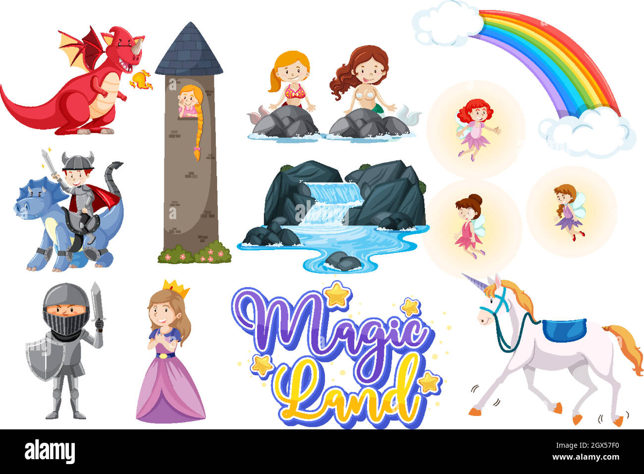 Set of fairytale characters on white background Stock Vector Image ...