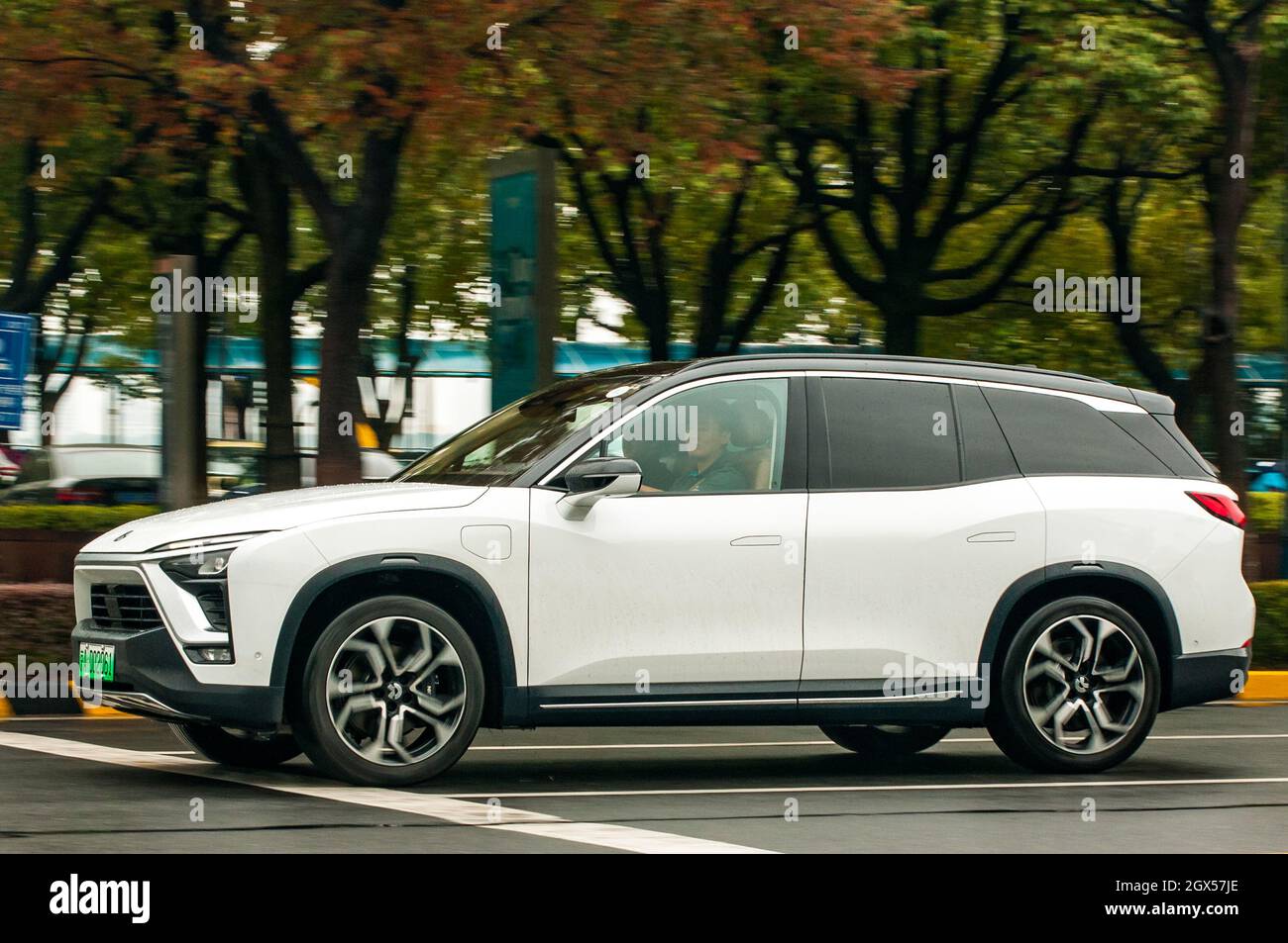 A Nio ES8 electric SUV being driven in the Chinese city of Suzhou Stock ...