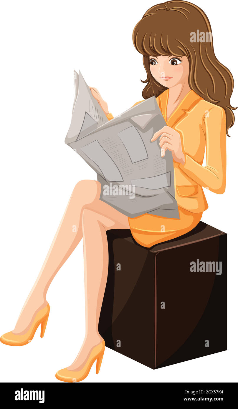 Woman reading newspaper sitting Stock Vector Images - Alamy