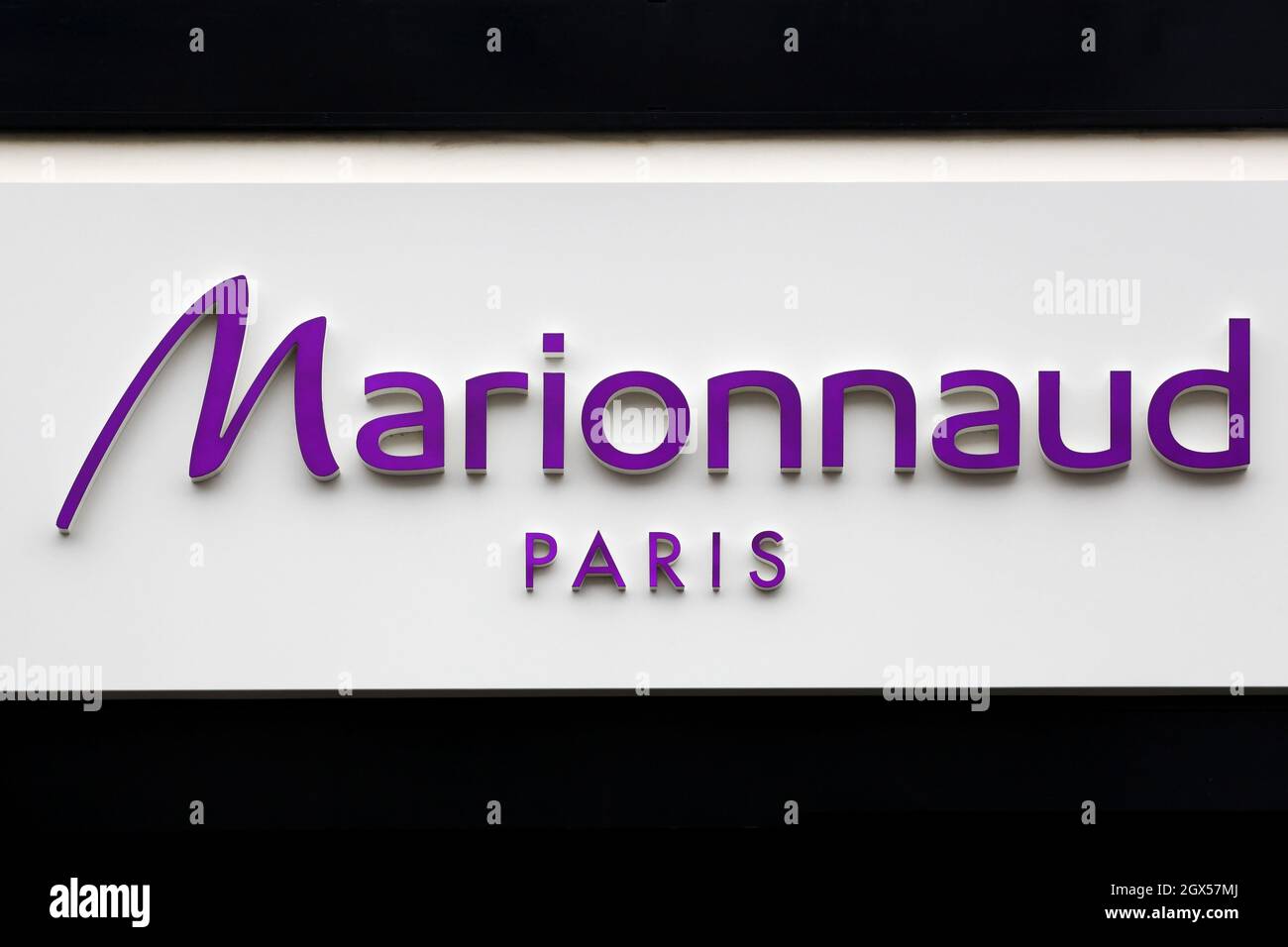 Grenoble, France - September 10, 2019: Marionnaud logo on a wall of a ...