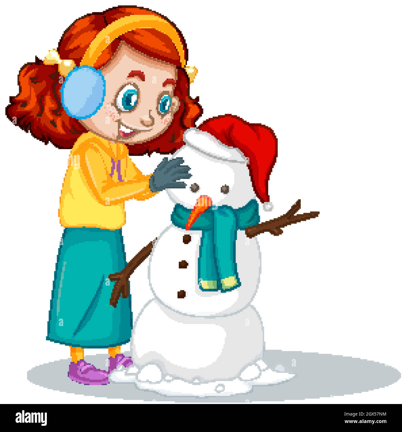 Girl making snowman on white background Stock Vector Image & Art - Alamy