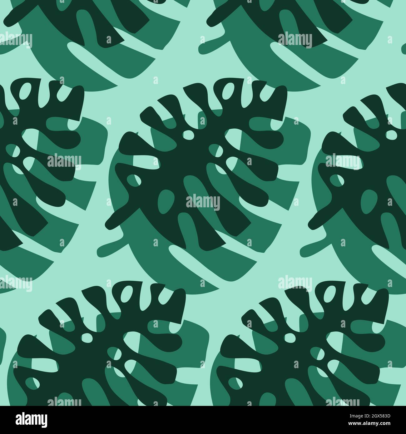 Monstera seamless pattern, large tropical leaf green color, vector ...