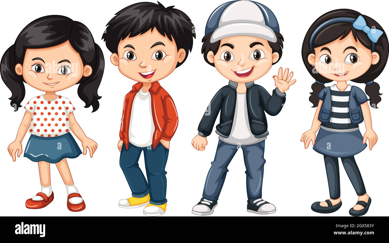 Four asian kids with happy face Stock Vector Image & Art - Alamy