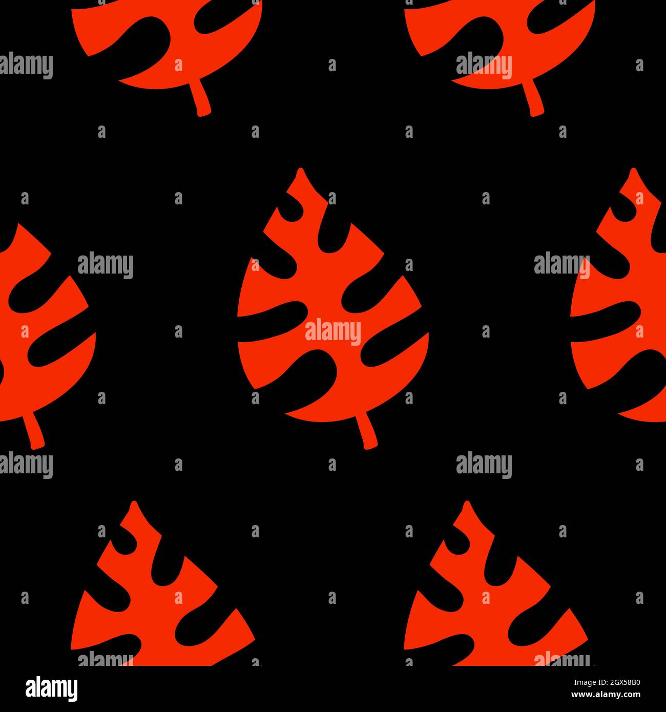 Monstera leaf seamless pattern, tropical leaf red on black, vector ...