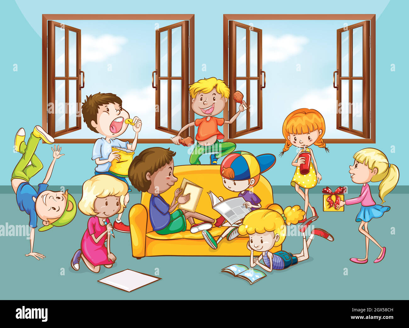 Children doing activities in the living room Stock Vector Image & Art ...