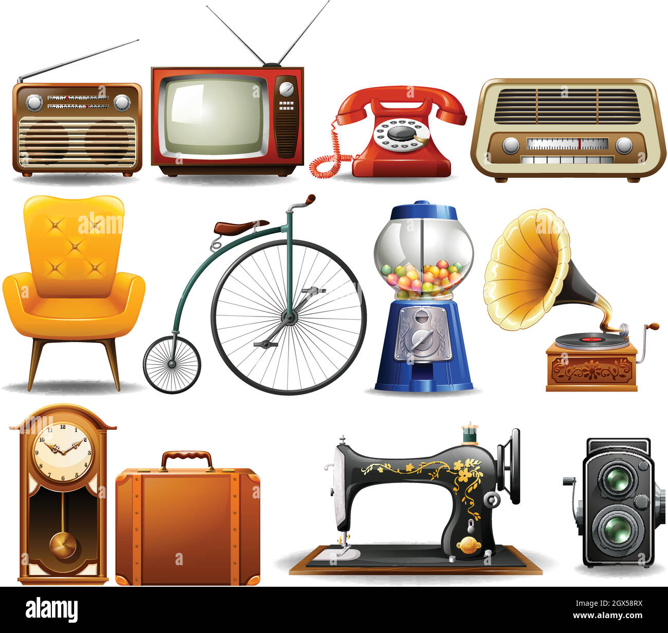 Many type of vintage objects Stock Vector Image & Art - Alamy