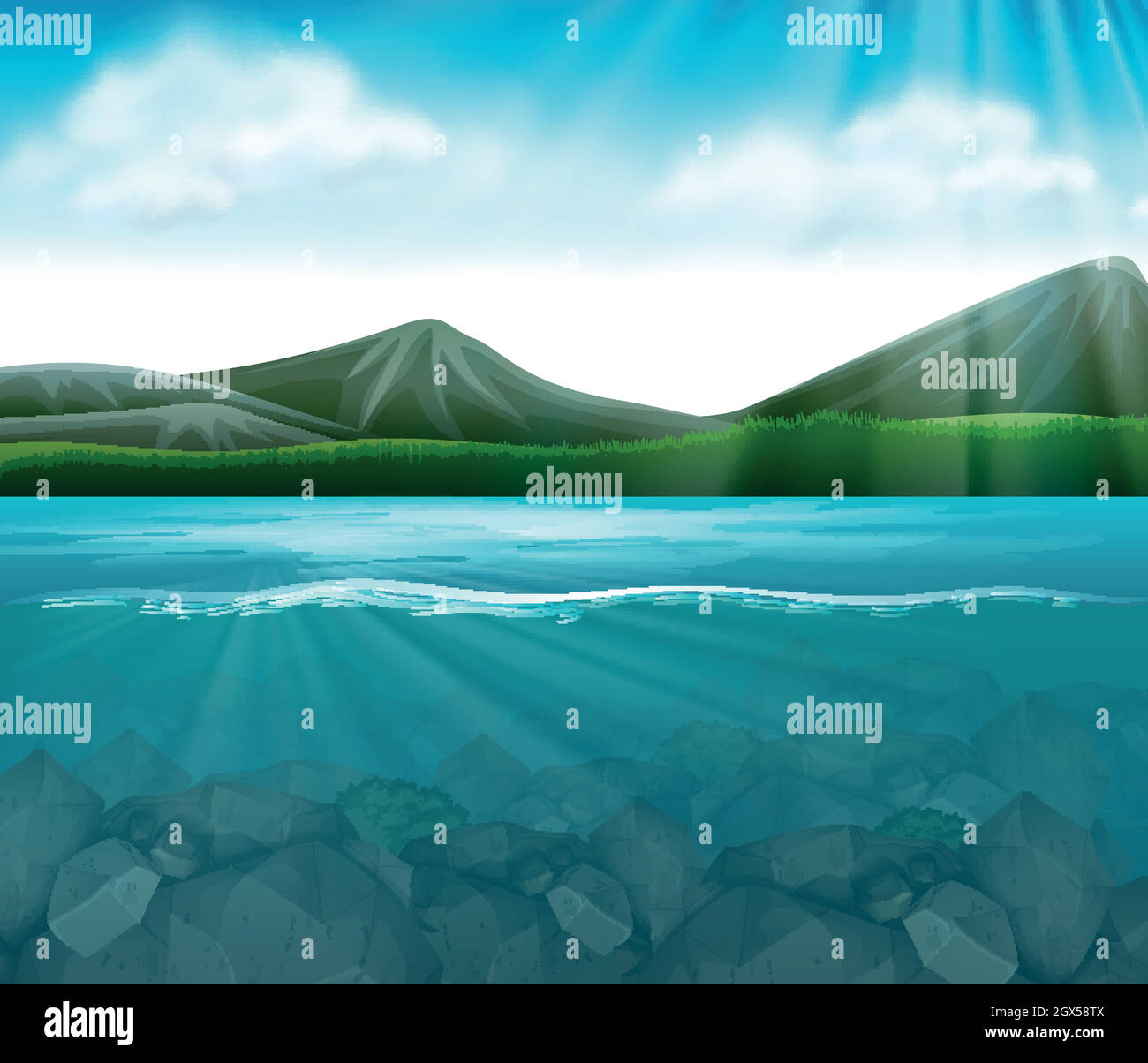 Bright blue mountain lake Stock Vector Images - Alamy