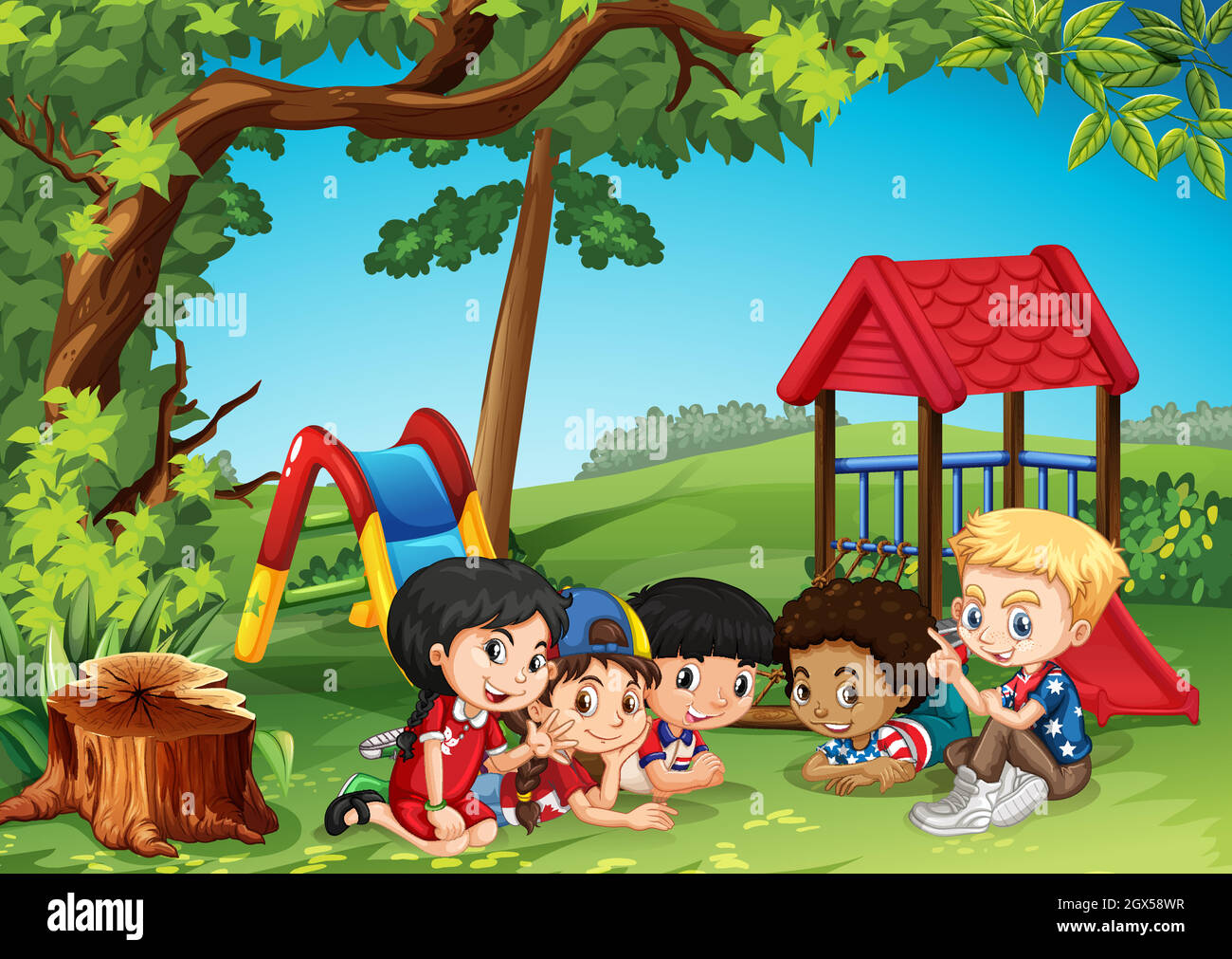 Children playing in park illustration hi-res stock photography and ...