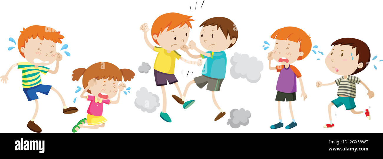 Unhappy boy crying and fighting Stock Vector Image & Art - Alamy