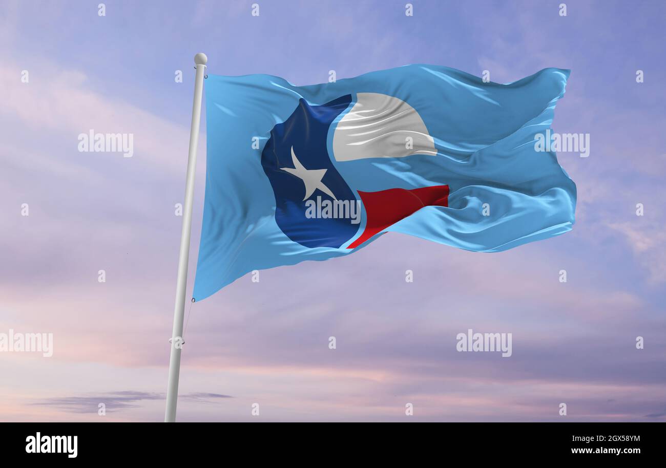 flag of county Collin, Texas , USA at cloudy sky background on sunset ...