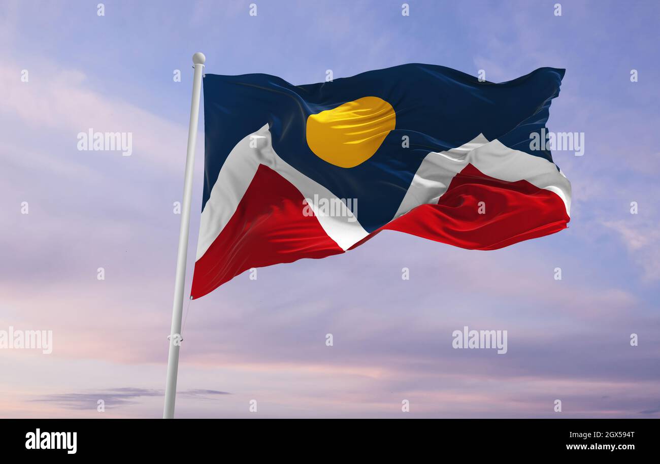 flag of county Denver, Colorado , USA at cloudy sky background on ...