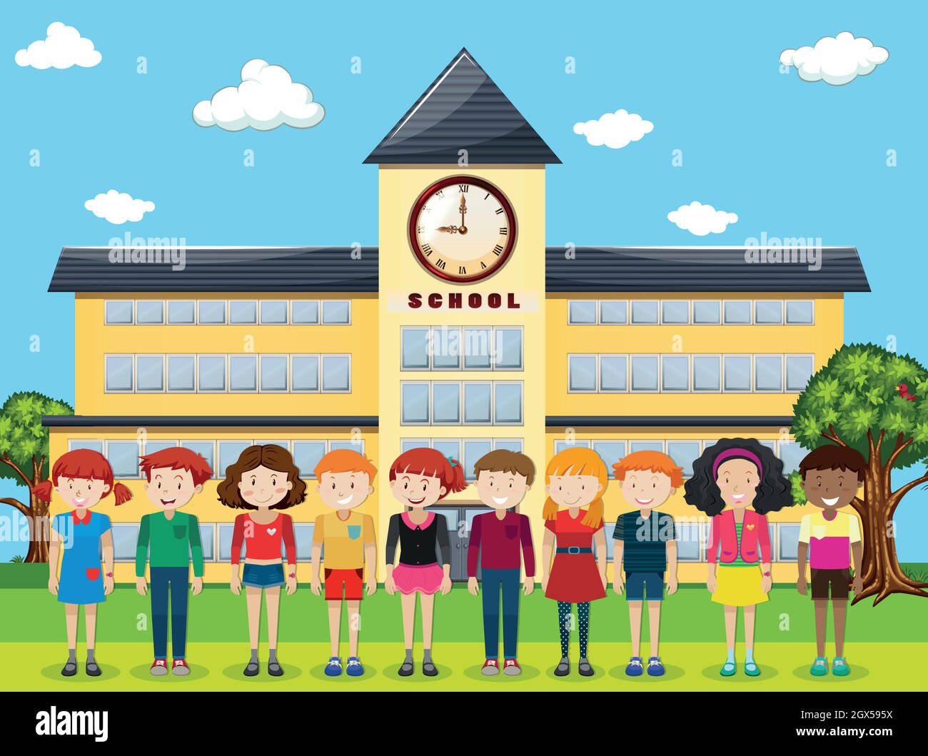 Children standing at the school ground Stock Vector Image & Art - Alamy