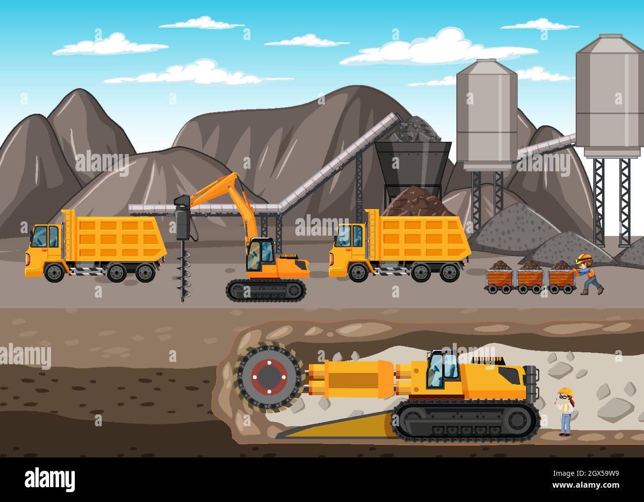 Landscape of coal mining with underground scene Stock Vector Image ...