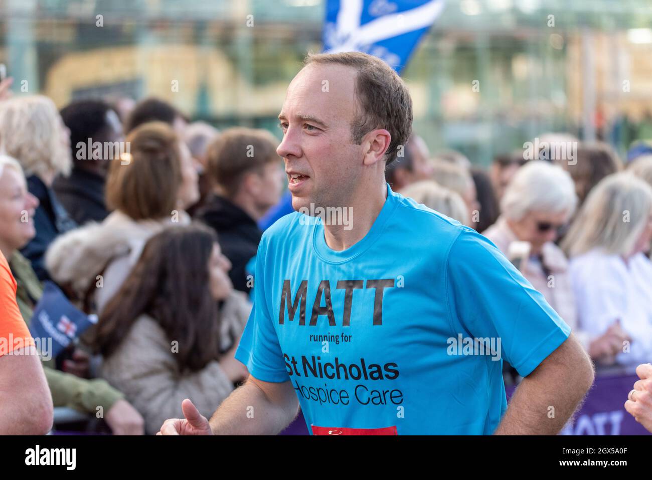 Matt Hancock MP running in the Virgin Money London Marathon 2021, in ...