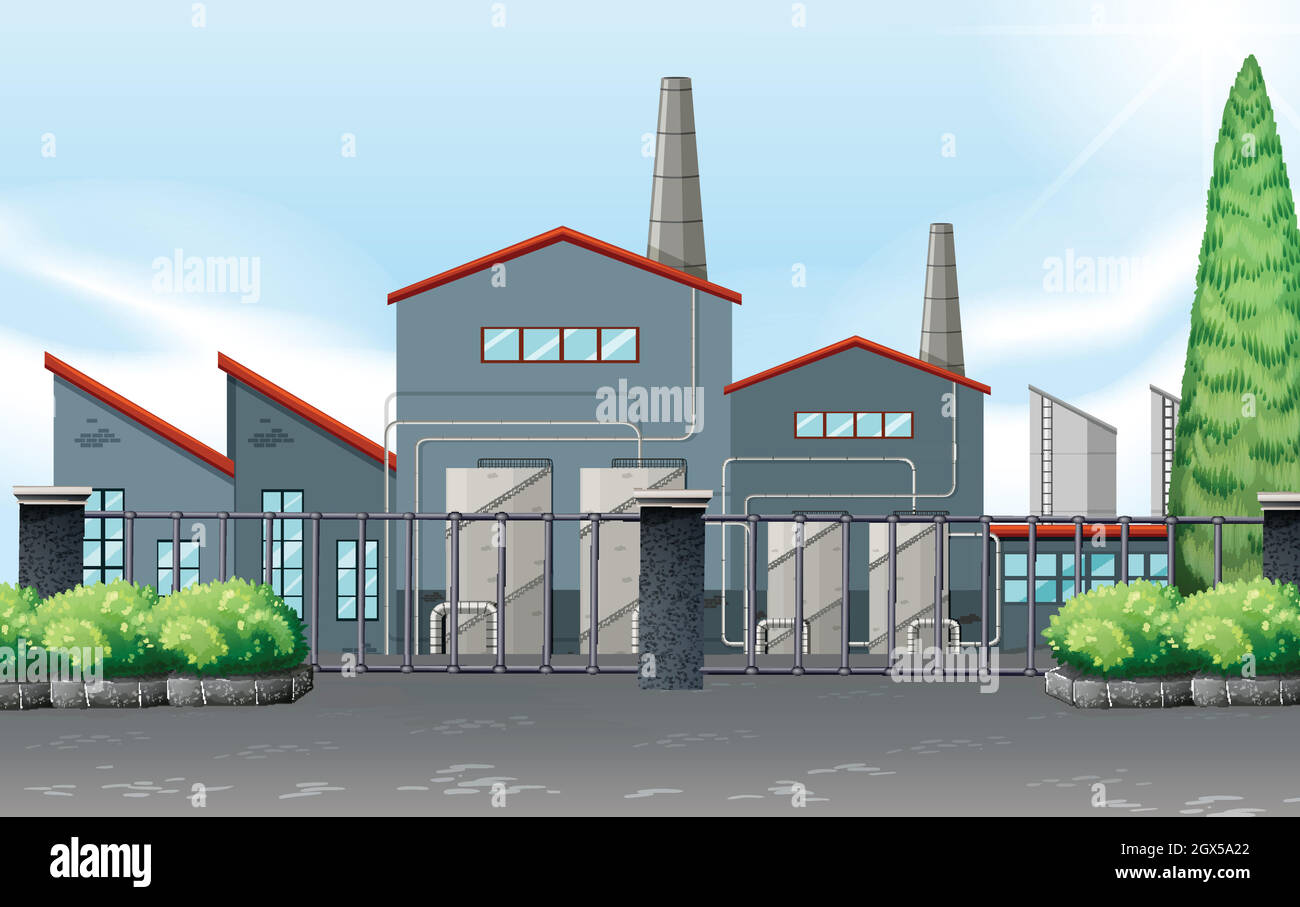 Factory building behind the metal fence Stock Vector Image & Art - Alamy