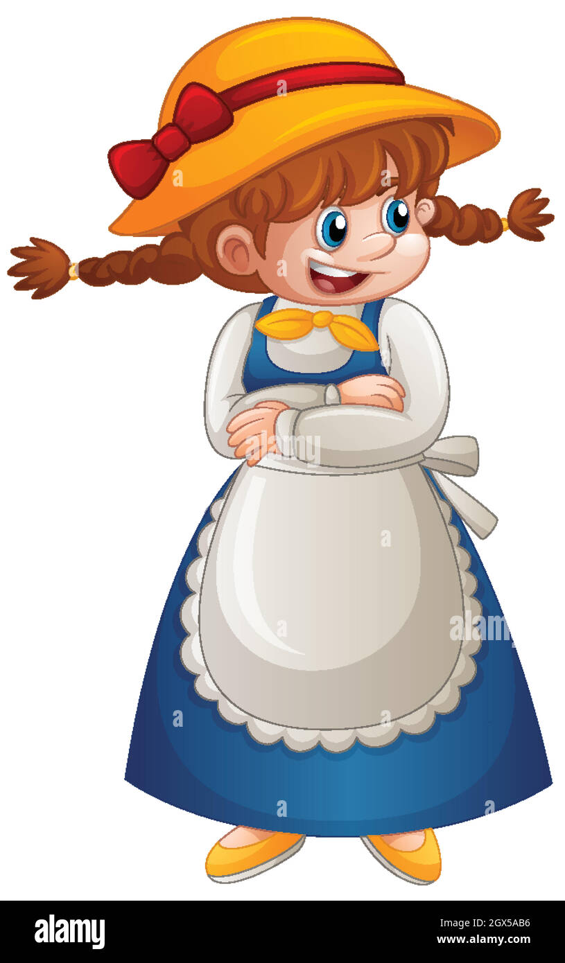 A girl in maid uniform cartoon character isolated on white background ...