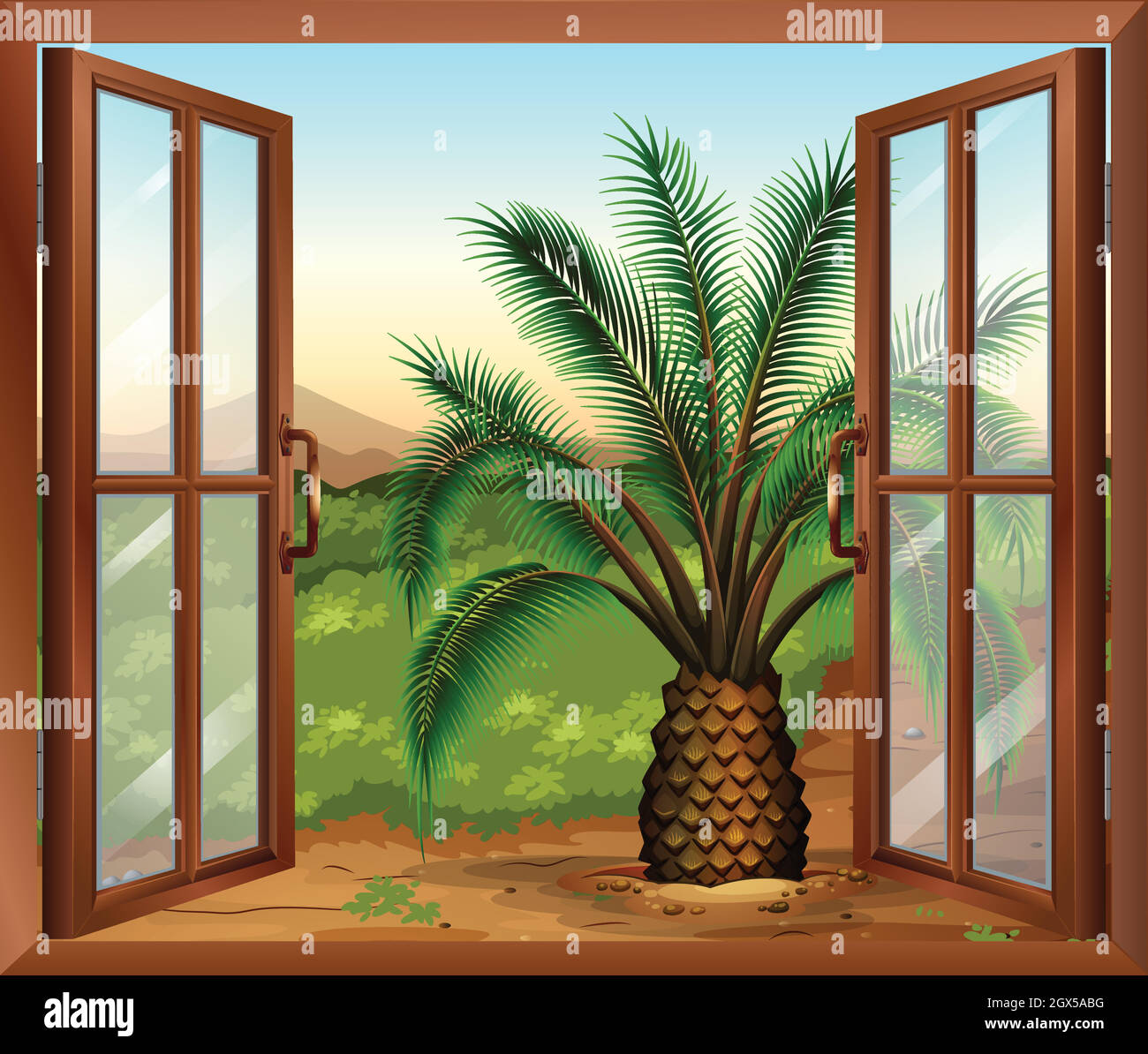 A window with a view of the palm plant Stock Vector Image & Art - Alamy