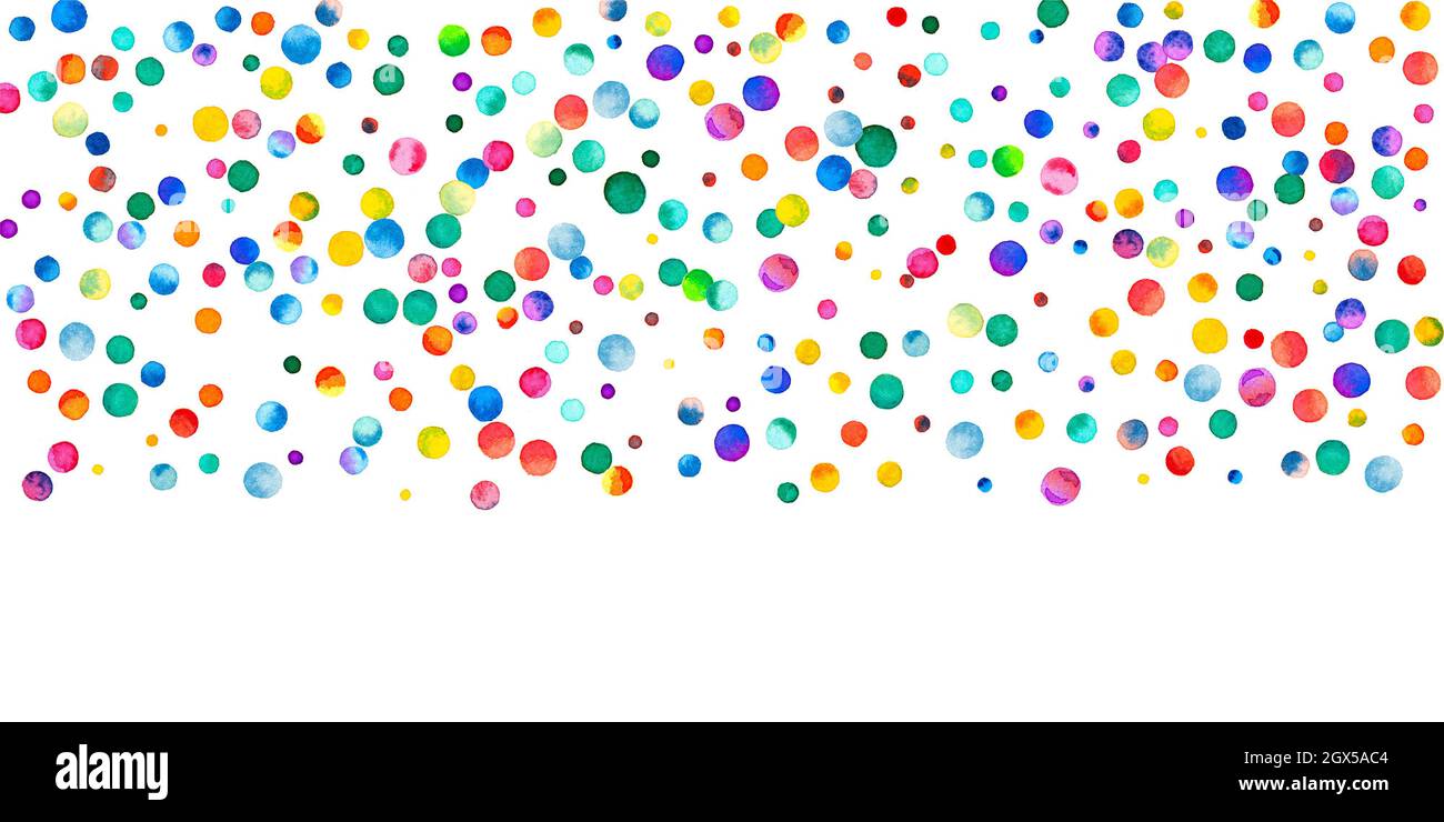 Watercolor confetti on white background. Alive rainbow colored dots ...