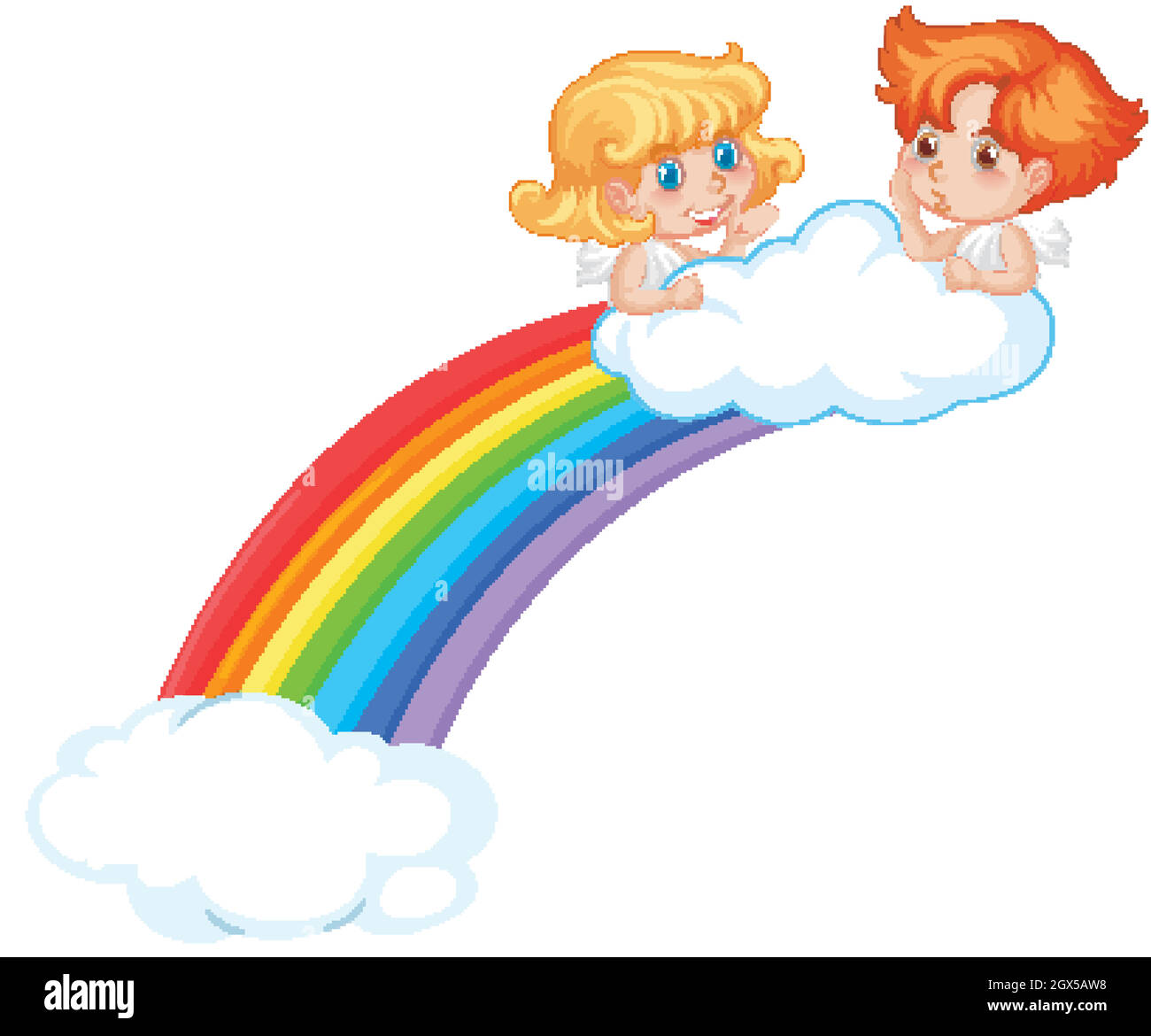 Cute fairies flying in the sky with beautiful rainbow background Stock ...