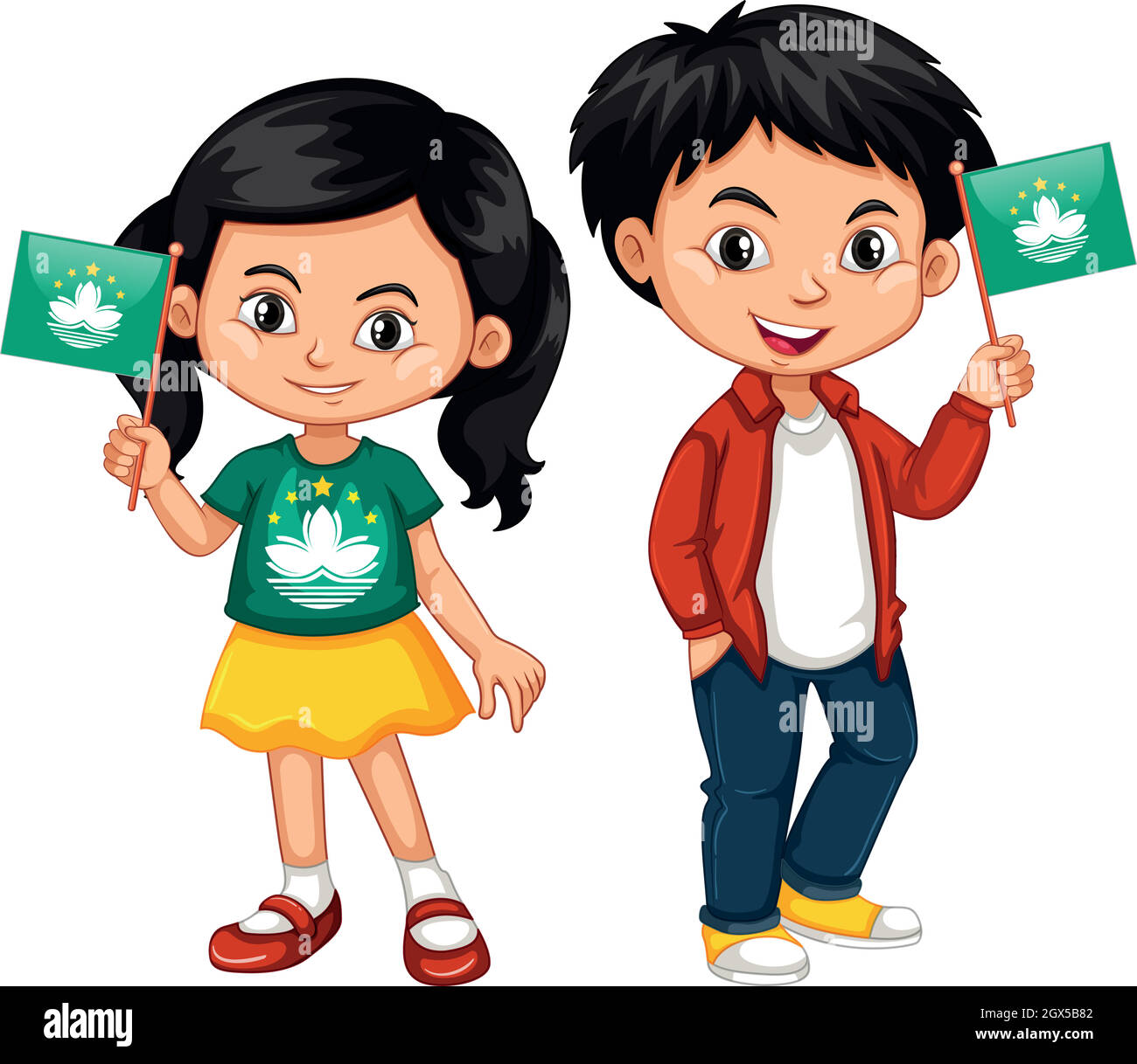 Boy and girl holding Macau flag Stock Vector Image & Art - Alamy