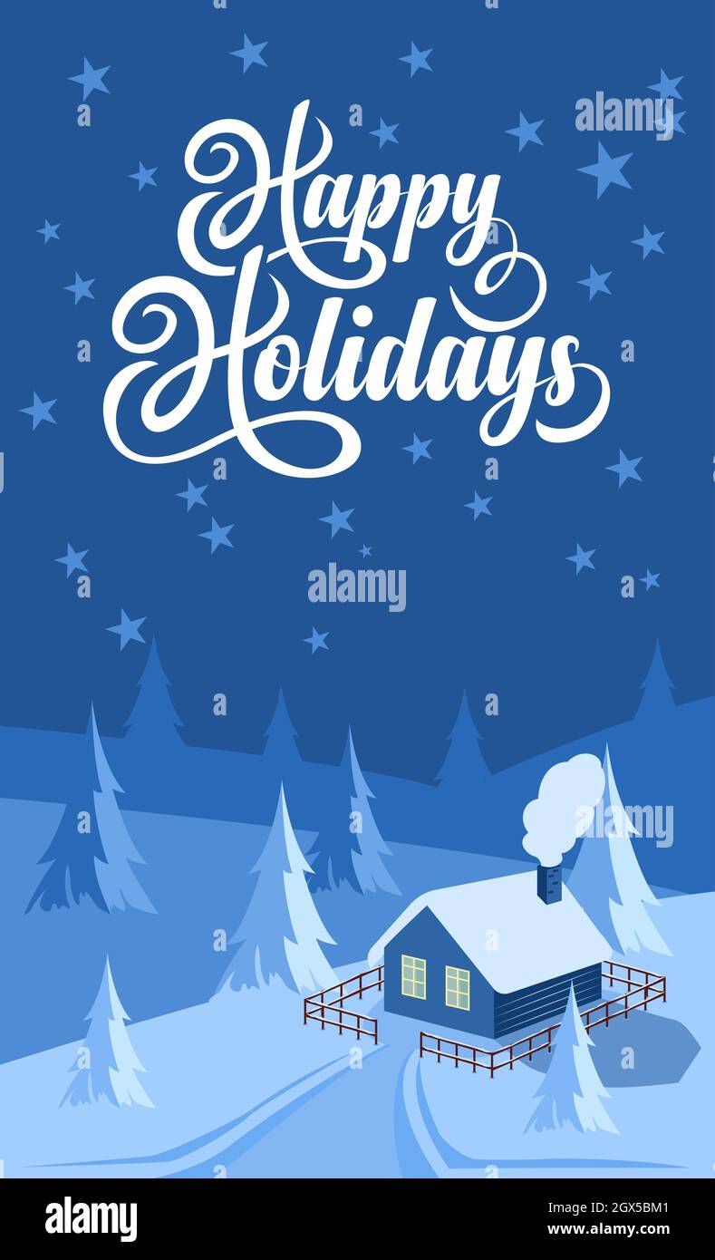 Winter landscape background with text Happy Holidays Stock Vector Image ...