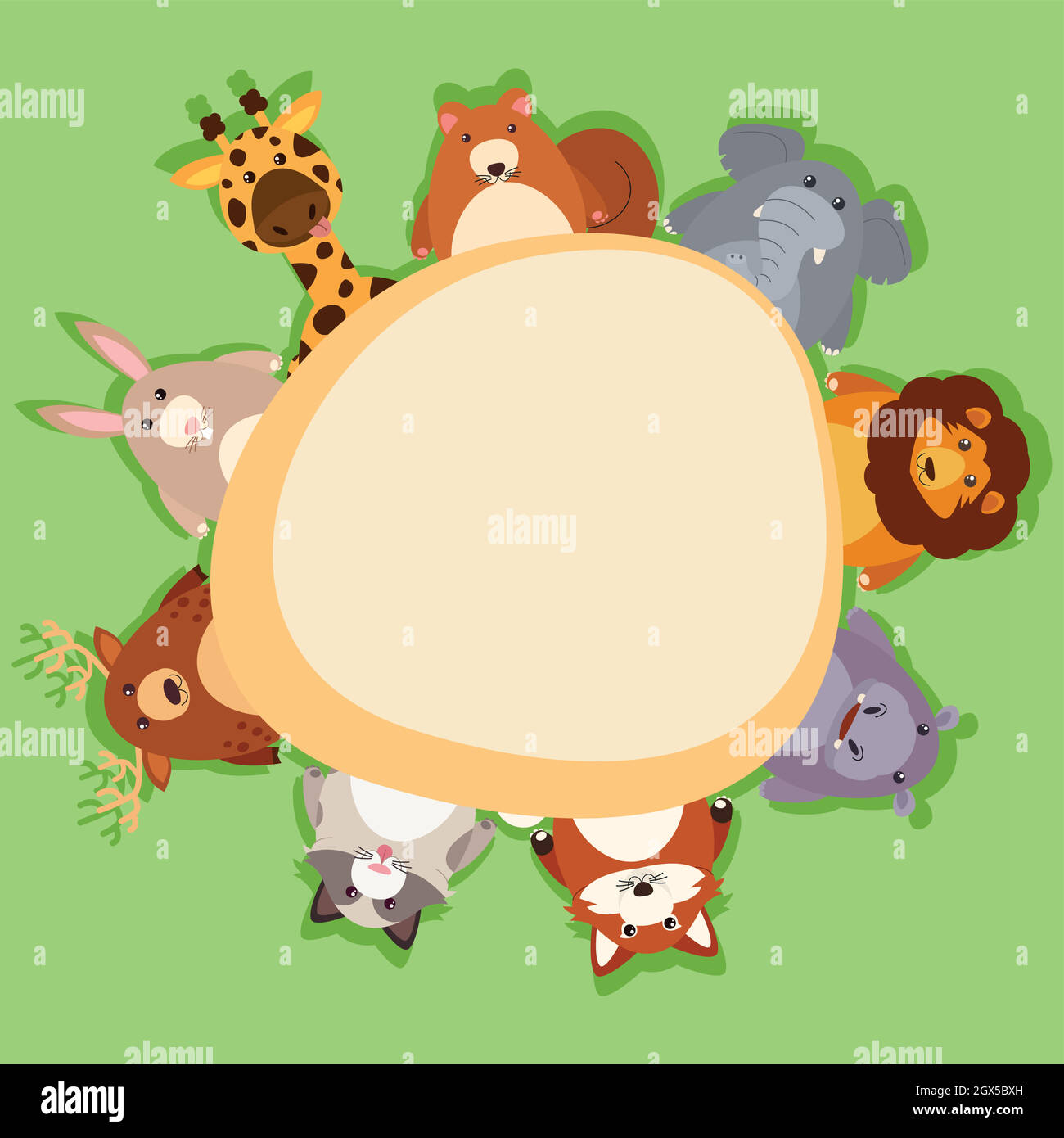 Border template with cute animals on green background Stock Vector ...