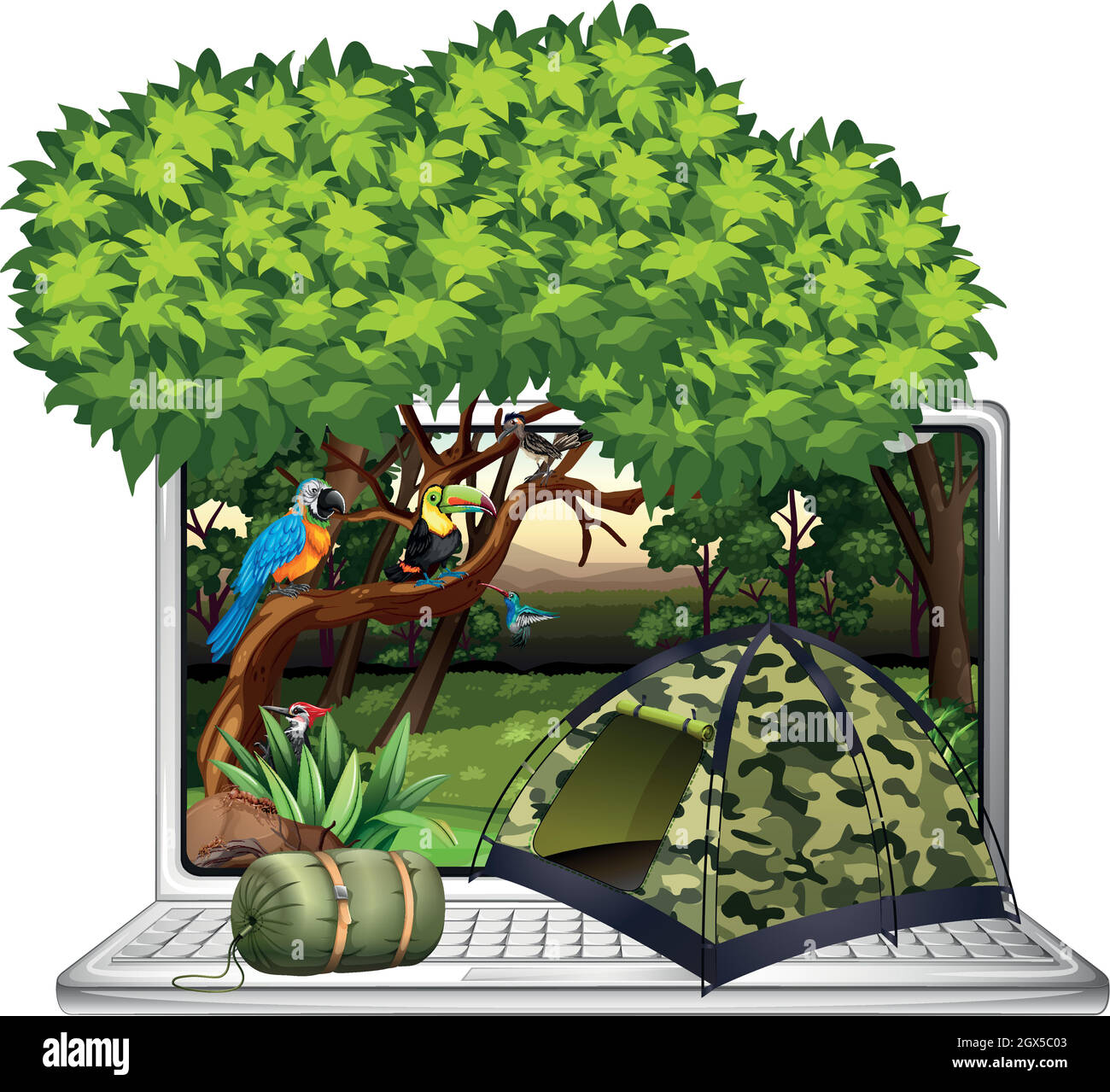 Wild birds and camping site on computer screen Stock Vector Image & Art ...