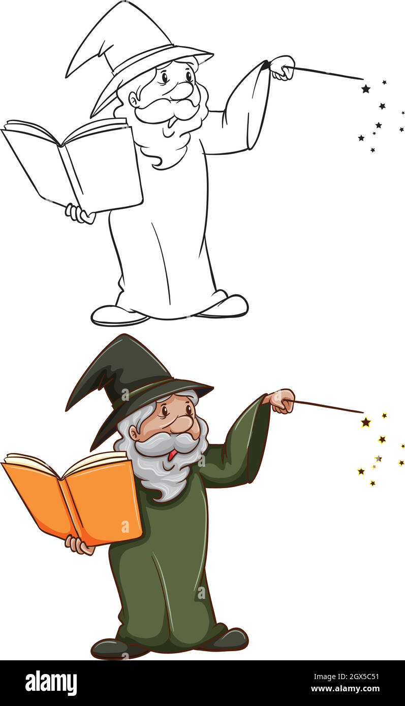 Simple and coloured sketches of a wizard Stock Vector Image & Art - Alamy