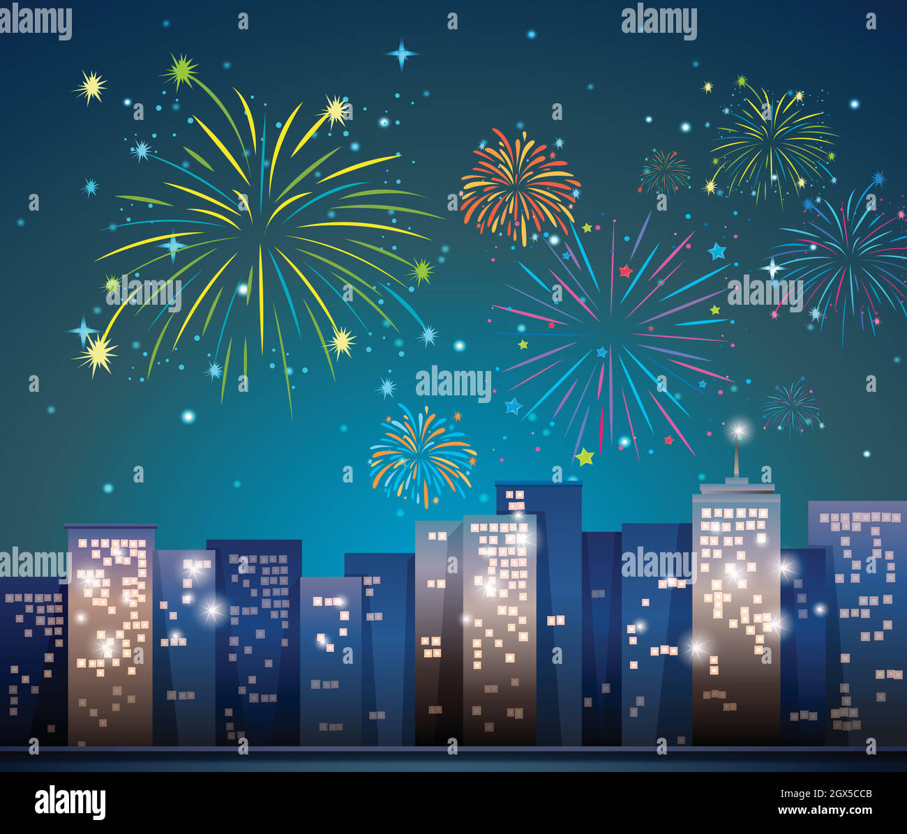 City scene with fireworks at night Stock Vector Image & Art - Alamy