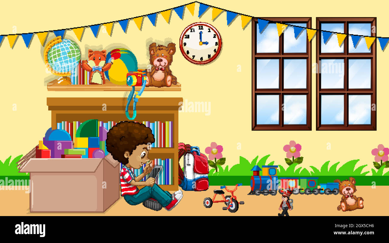 Scene with boy playing in the classroom Stock Vector Image & Art - Alamy