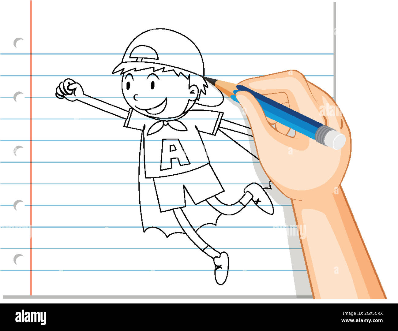 Hand writing of boy acting like hero outline Stock Vector Image & Art ...