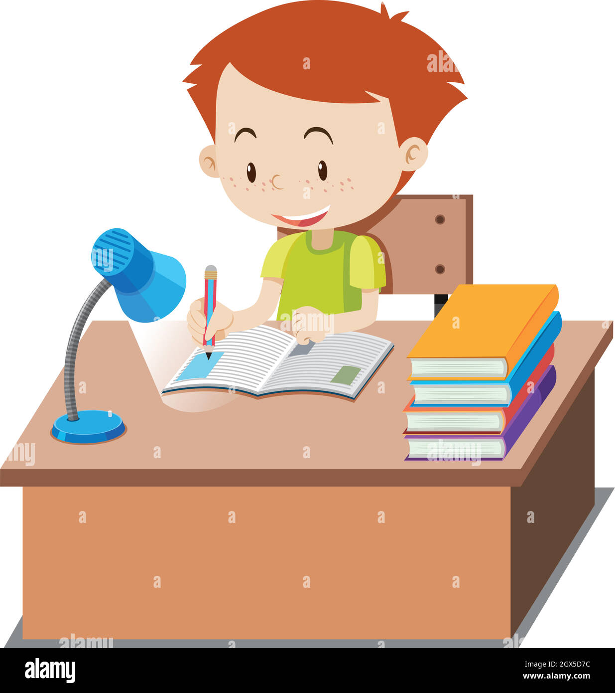 Little boy doing homework on table Stock Vector Image & Art - Alamy