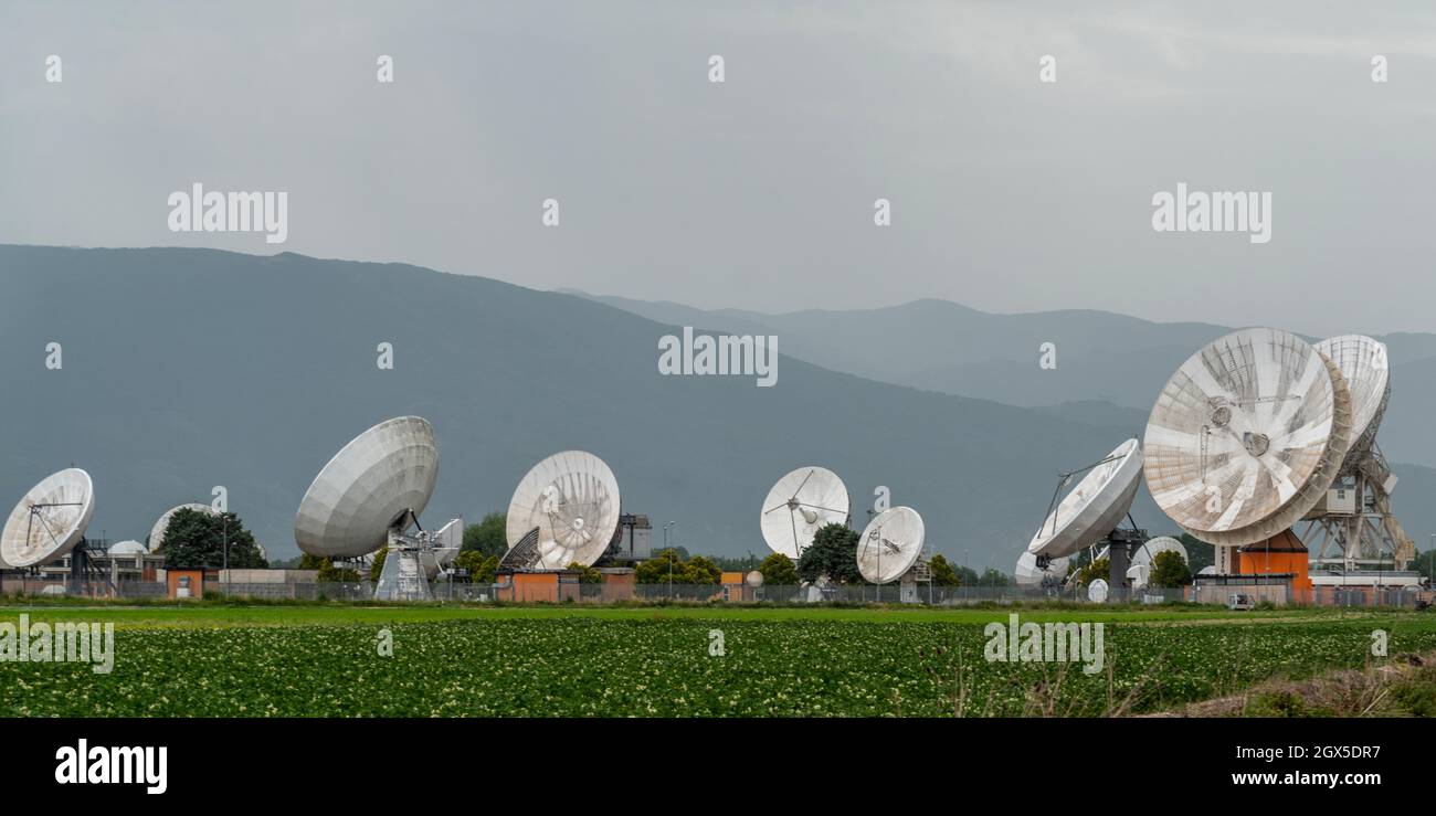 Piana del Fucino, Italy. Fucino Space Center. June 2021. One of the ...