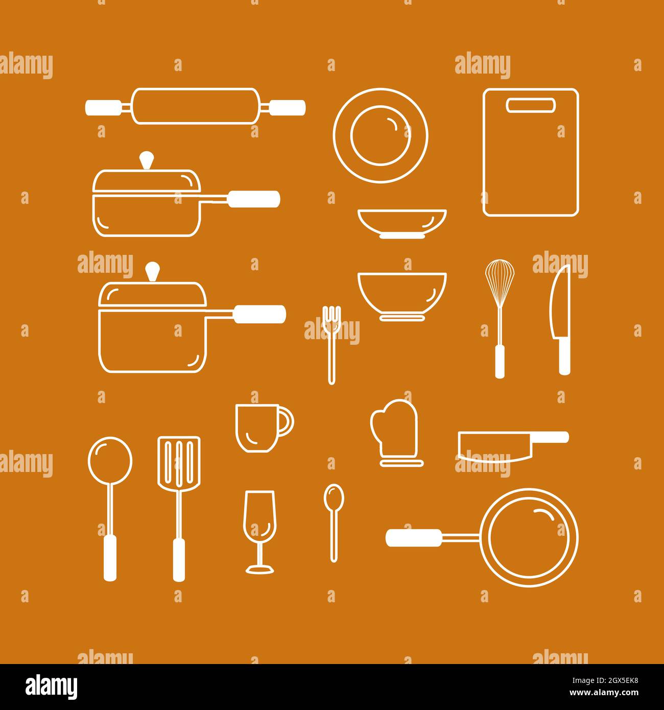 Line art set of kitchen and dining utensils Stock Vector Image & Art ...