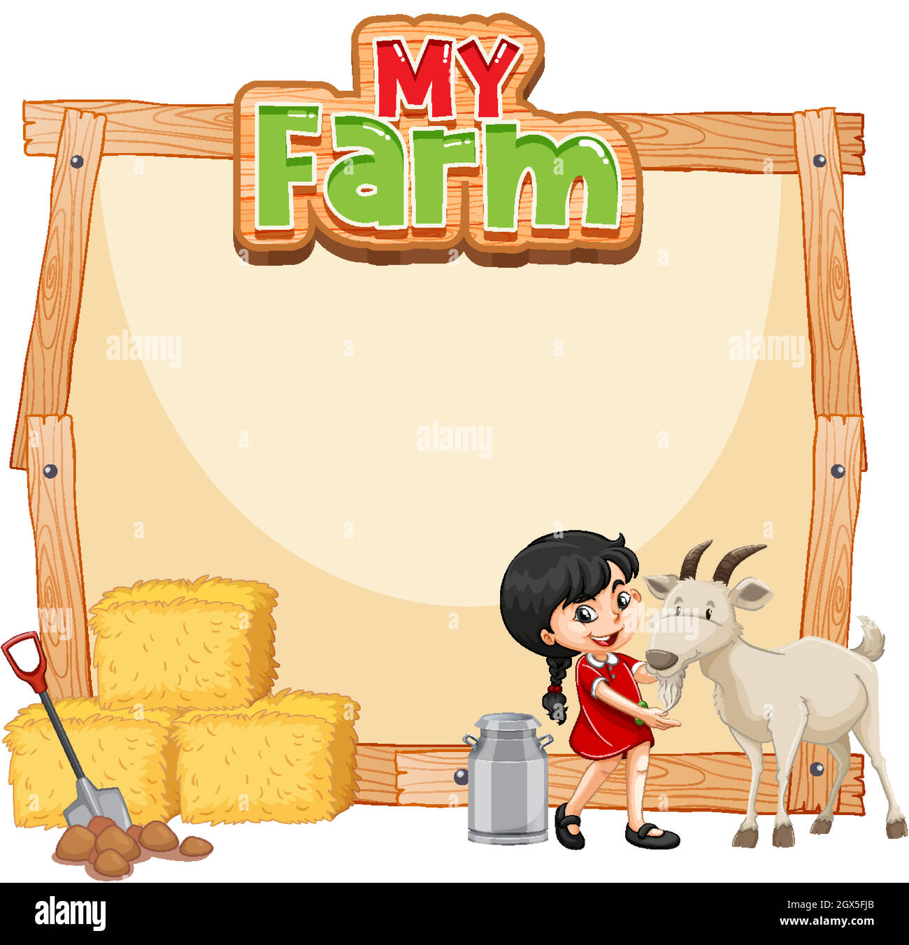 Border template design with girl and goat Stock Vector Image & Art - Alamy