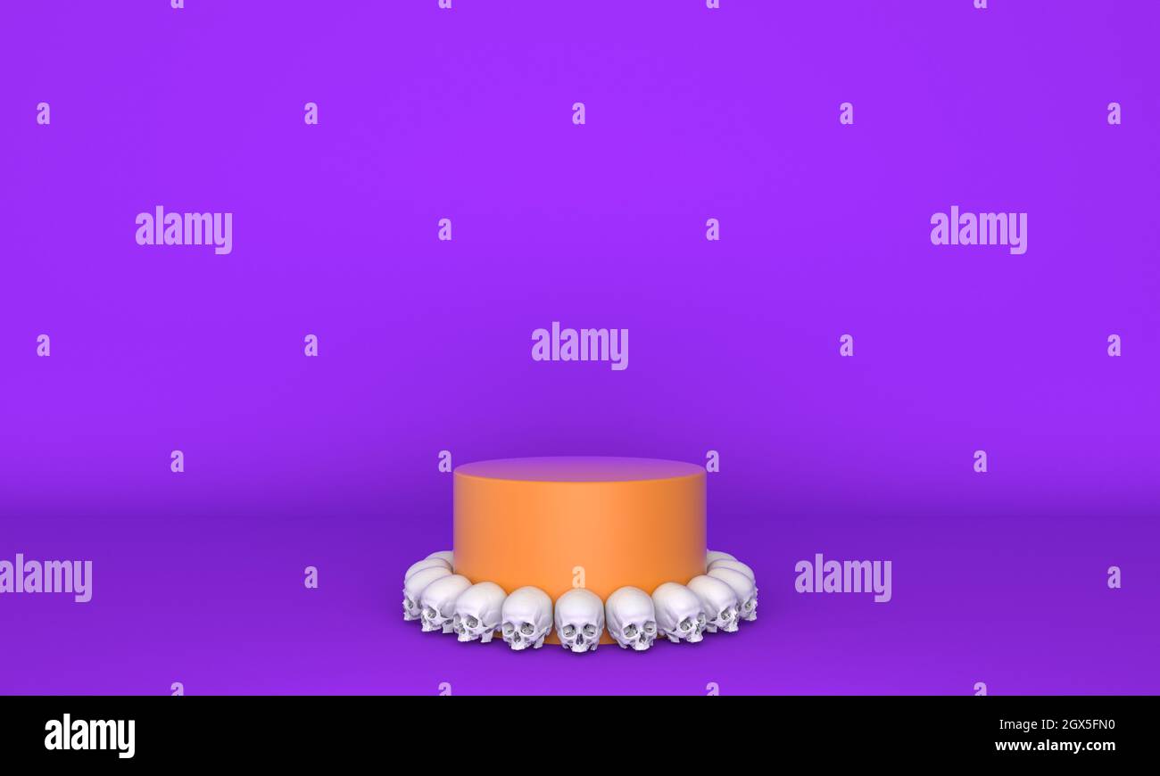 3D render of Halloween podium stage or product display stand decorated ...